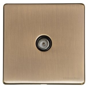 Heritage Brass Vintage Antique Brass 1 Gang Non-Isolated TV Coaxial ...