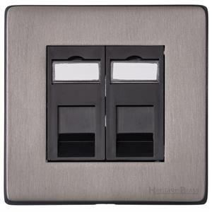 Heritage Brass Vintage Satin Black Nickel 2 Gang RJ45 Socket with Black ...