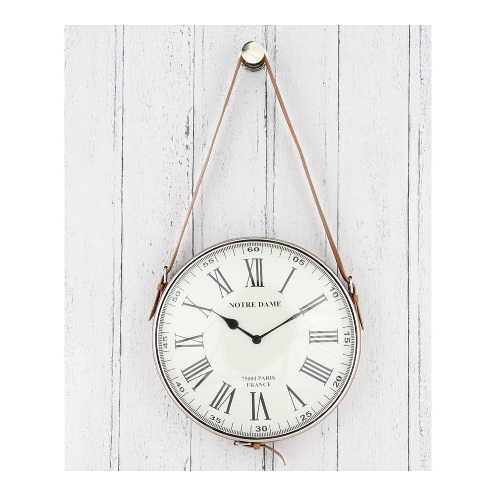 Pacific Lifestyle 75-001 Nickel and Leather Hanging Wall Clock | L4L