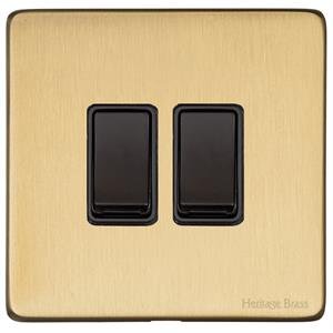 Heritage Brass Vintage Satin Brass 2 Gang 10A Switch with Black Plastic ...