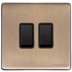 Heritage Brass Vintage Antique Brass 2 Gang 10A Switch with Black ...