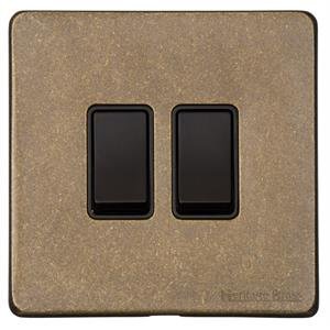 Heritage Brass Vintage Rustic Brass 2 Gang 10A Switch with Black ...