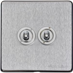 Heritage Brass Vintage Satin Chrome 2 Gang 20A Switch with Satin Chrome ...