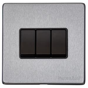 Heritage Brass Vintage Satin Chrome 3 Gang 10A Switch with Black ...