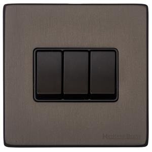 Heritage Brass Vintage Matt Bronze 3 Gang 10A Switch with Black Plastic ...