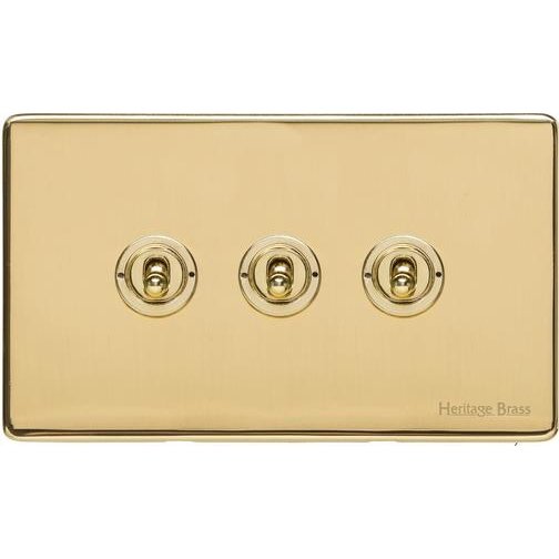 Heritage Brass Vintage Polished Brass 3 Gang 20A Switch with Polished ...