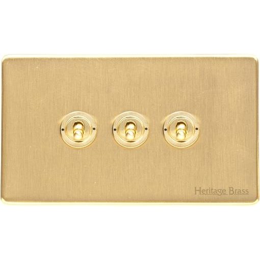 Heritage Brass Vintage Satin Brass 3 Gang 20A Switch with Satin Brass ...