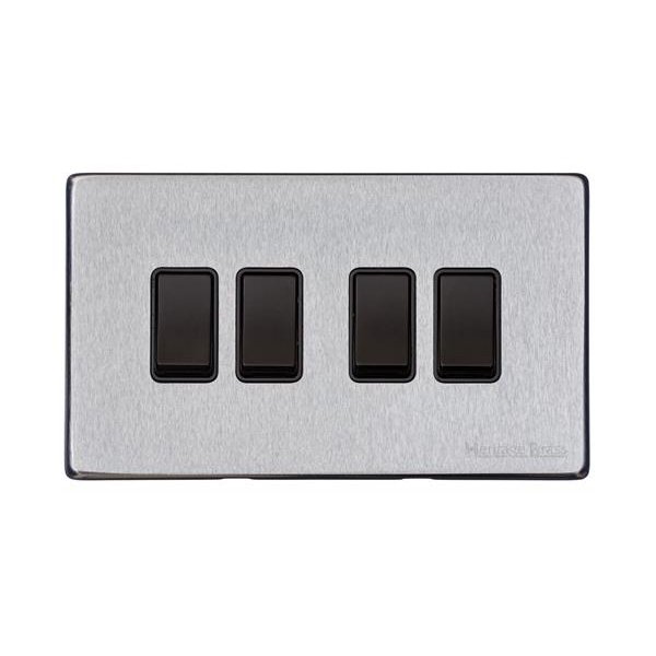 Heritage Brass Vintage Satin Chrome 4 Gang 10A Switch with Black ...