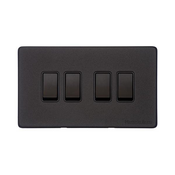 Heritage Brass Vintage Matt Black 4 Gang 10A Switch with Black Plastic ...