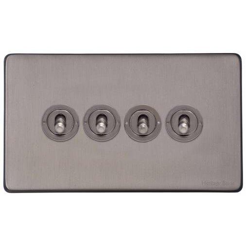 Heritage Brass Vintage Satin Black Nickel 4 Gang 20A Switch with Satin ...