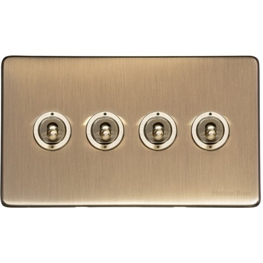 Heritage Brass Vintage Antique Brass 4 Gang 20A Switch with Antique ...