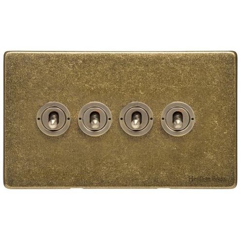 Heritage Brass Vintage Rustic Brass 4 Gang 20A Switch with Rustic Brass ...
