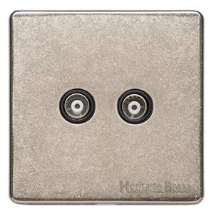 Heritage Brass Vintage Rustic Nickel 2 Gang TV Coaxial Socket with ...