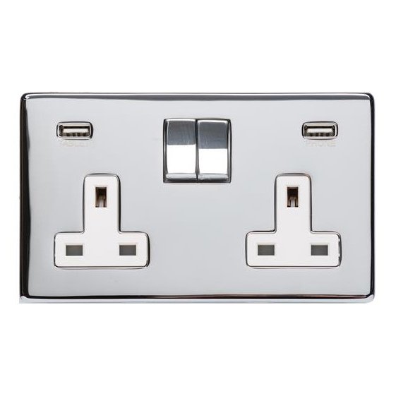 Heritage Brass Studio Polished Chrome 13A Double Socket and Dual USB ...