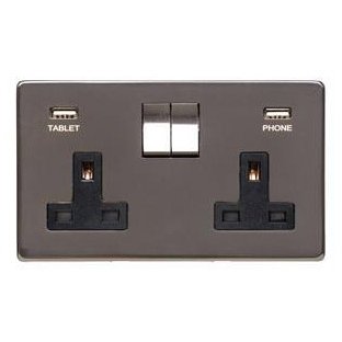 Heritage Brass Studio Polished Bronze 13A Double Socket and Dual USB ...