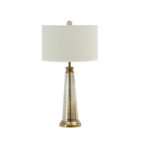 Libra 337532 Regal Antique Brass and Glass Table Lamp With Linen Shade